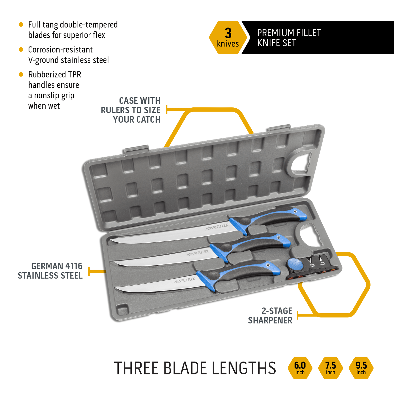 ReelFlex Pak Fillet Knife Set – 4-Piece Kit with German 4116 Steel Blades