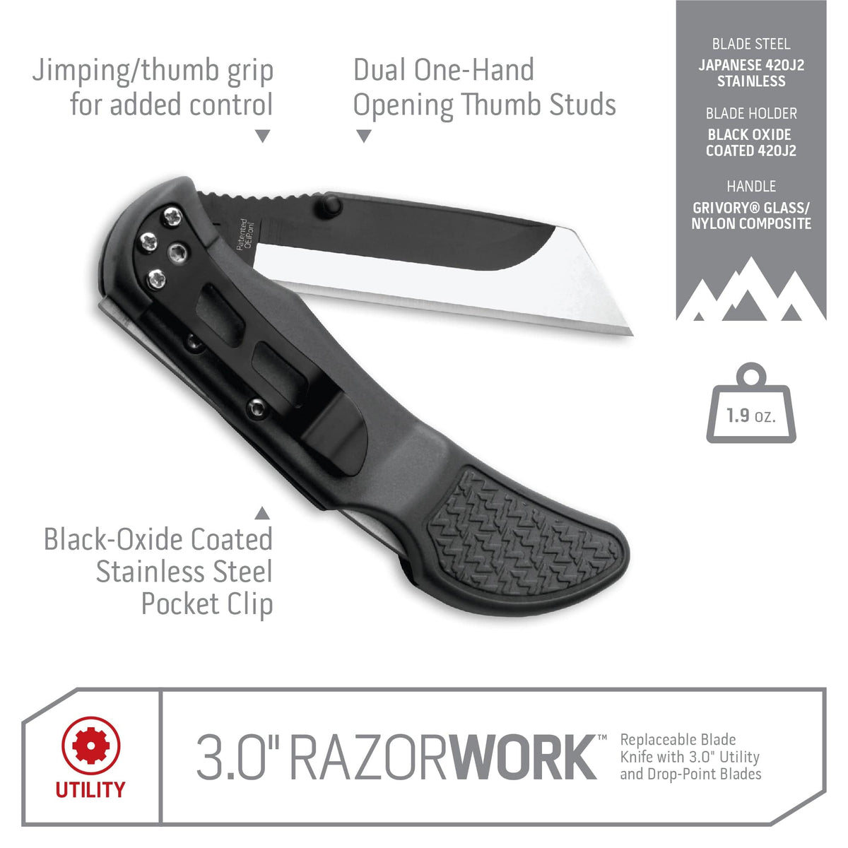 RAZORWORK® Replaceable Blade Utility Knife